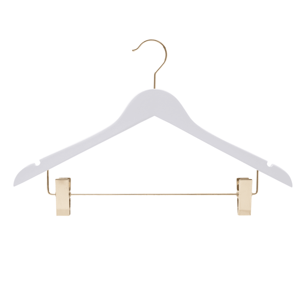 Wooden Hanger with Clips and Brass Hook - 44.5cm X 12mm Thick ...